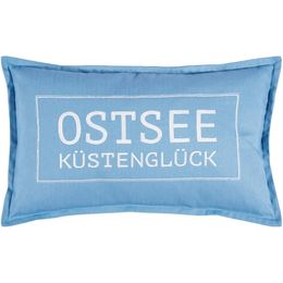 Dekokissen Pad "COAST", blau, B:50cm L:30cm, Baumwolle, Dekokissen_Sitzkissen_Kissenhüllen, Made in Europe, Kissenhülle ohne Füllung, maritim, Schriftzug, 1 Stück