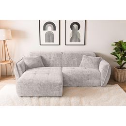 Ecksofa Home Affaire "MIRELDA L-Form mit Steppungen, Recamiere rechts/links, Breite 253 cm", hellbeige, B:253cm H:81cm T:157cm, 100% Polyester, Sofas, Ecksofa, elegant und bequem, enth&auml;lt 2 Zierkissen, belastbar bis 480kg
