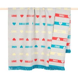 Wohndecke Pad "TRAVELLER, Bulli", bunt (multi), B:150cm L:200cm, Mischgewebe, Wohndecken, Wohndecke, Made in Europe, Wendefunktion, mit Schriftzug & Fransen, 150x200 cm