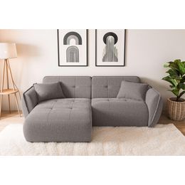 Ecksofa Home Affaire "MIRELDA L-Form mit Steppungen, Recamiere rechts/links, Breite 253 cm", taupe, B:253cm H:81cm T:157cm, 100% Polyester, Sofas, Ecksofa, elegant und bequem, enth&auml;lt 2 Zierkissen, belastbar bis 480kg