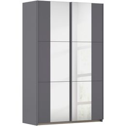 Schwebetürenschrank Rauch "Kleiderschrank Drehtürenschrank Schrank Garderobe KRONACH TOPSELLER", grau (graumetallic, griffleisten grau, 2 spiegel), B:131cm H:210cm T:59cm, Holzwerkstoff, Schränke, Schwebetürenschrank, optional ohne, mit 1 oder 2 Spiegel, viel Stauraum MADE IN GERMANY