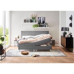 Boxbett, L:205cmhellgrau, ATLANTIC HOME COLLECTION, Bettgestell und seitliche Einfassung der Matratzen: Strukturstoff, 100% Polyester;Spiegelfl&auml;che
