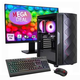 GAMEMAX Gaming-PC-Komplettsystem "MegaDeal Diamond BK 2696 AMD Ryzen 5 5500 RTX 5050 16 GB 1TB SSD", Energieeffizienz: E (A-G), schwarz, Microsoft Windows 11 Home (64 Bit), 16 GB RAM 1.000 GB SSD, Computer_Komplettsysteme, Windows 11 + MSI PRO MP273A Monitor, 69cm (27")
