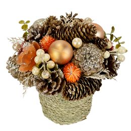 Kunstblume I.GE.A. "Natur-Gesteck Zapfen", orange, B:20cm H:18cm L:20cm, Kunstpflanzen, Trockenblumen Christbaumkugeln Beeren, im Topf