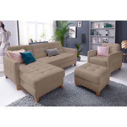 Ecksofa exxpo - SOFA FASHION "Elio, kompakt, bequem & zeitloses Design, Breite 217cm, L-Form", braun (schlamm), B:217cm H:84cm T:157cm, Luxus-Kunstleder;NaturLEDER (echtes Rindsleder) in Sitz und R&uuml;cken. Korpus in passendem Kunstleder SOFTLUX bezogen, Sofas, Ecksofa, wahlweise mit Bettfunktion