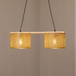 H&auml;ngeleuchte Zigana, braun gemustert, 2-flammig, Stoff, Holz