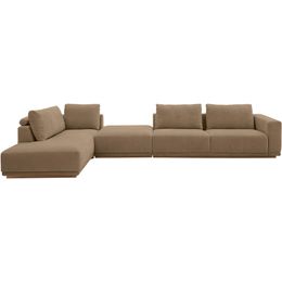Wohnlandschaft Musterring, B:395cm H:78cm T:202cmmessing, 100% Polyester, Sofas, Anreihsofa mit Armlehne rechts, Eckteil links mit Kissen & Hocker
