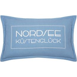 Dekokissen Pad "COAST", blau (blaugrau), B:50cm L:30cm, Baumwolle, Dekokissen_Sitzkissen_Kissenh&uuml;llen, Made in Europe, Kissenh&uuml;lle ohne F&uuml;llung, maritim, Schriftzug, 1 St&uuml;ck