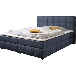 Boxbett Home Affaire "Niemes", denim, blau, B:212cm L:210cm, Komplettbetten, Boxbett mit Bettkasten, inkl. Topper