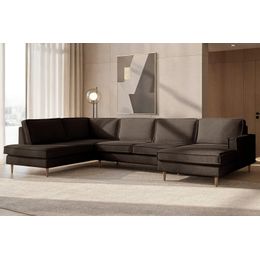 Wohnlandschaft Home Affaire, B:350cm H:85cm T:206cmbraun, 100% Polyester, Sofas, "Pinto Skandi, 350 cm, U-Form, XXL, mit Ottomanen", mit Keder,