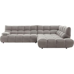 Ecksofa Home Affaire "Cozy Bubble, mit klappbarer Armlehne, Breite 324 cm", grau, B:324cm H:85cm T:211cm, 95% Polyester, 5% Nylon, Sofas, Ecksofa, mit eleganter Steppung, Rundumbezug & weicher Polsterung