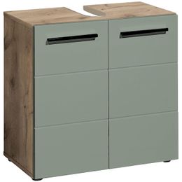 Waschbeckenunterschrank BASIC BY BALCULINA "Vista BxHxT 60x62x31", schilfgr&uuml;n, viking oak, B:60cm H:62cm T:31cm, Schr&auml;nke, Waschbeckenunterschrank, Breite 60cm, Kunststoffgriffe, Made in Europa