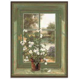 Wandbild Artland "Wildrosen am Fenster", gr&uuml;n (farbe bild(er): gr&uuml;n), B:30cm H:40cm, Bilder, als Alubild, Leinwandbild, Poster in verschied. Gr&ouml;&szlig;en