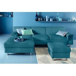 Ecksofa DOMO collection "Jamie, modern und elegant, Fu&szlig;h&ouml;he 9cm, L-Form", blau (petrol), B:251cm H:72cm T:80cm, Sofas, Ecksofa, wahlweise mit Bettfunktion