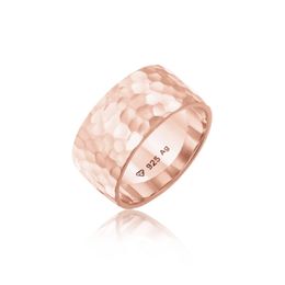 Fingerring Elli "Breit Bandring Geh&auml;mmert Matt Schmuck Geschenk 925er Silber" Gr. 54, rosa (rosegold), Fingerringe, Damen, 54mm, ohne Stein, Silber 925 (Sterlingsilber), 9mm, Fingerring