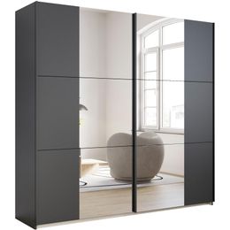 Schwebet&uuml;renschrank Rauch "Kleiderschrank Dreht&uuml;renschrank Schrank Garderobe KRONACH TOPSELLER", grau (graumetallic, griffleisten grau, 2 spiegel), B:218cm H:210cm T:59cm, Holzwerkstoff, Schr&auml;nke, Schwebet&uuml;renschrank, optional ohne, mit 1 oder 2 Spiegel, viel Stauraum MADE IN GERMANY