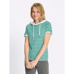 Kapuzenshirt Classic Basics "Kapuzen-Shirt", Damen, Gr. 46, smaragd, ecru, bedruckt, 100% Baumwolle, bedruckt, gemustert, gestreift, Rundhals, Shirts Kapuzenshirt