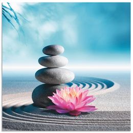 Leinwandbild Artland "Sand, Lilie und Spa-Steine in Zen-Garten", blau (farbe bild(er): blau), B:70cm H:70cm, Bilder, Leinwandbild, auf Holzrahmen gespannt