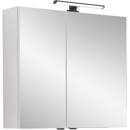 Badezimmerspiegelschrank SAPHIR "Quickset 500, 2 T&uuml;ren, 67cm breit, LED-Aufsatzleuchte", wei&szlig; matt, B:67cm H:64cm T:20cm, Schr&auml;nke, inkl. Schalter und Steckdose
