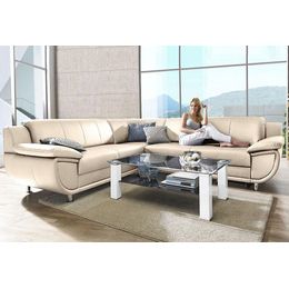 Ecksofa Trendmanufaktur "Rondo wahlweise mit Schlaffunktion, bequeme Armlehnen, Bestseller", beige (creme), B:267cm H:85cm T:247cm, Microfaser PRIMABELLE (100% Polyester);Kunstleder SOFTLUX;Struktur (54% Polyacryl, 46% Polyester);NaturLEDER (echtes Rindsleder) in Sitz und R&uuml;cken, Korpus Kunstleder SOFTLUX, Sofas, Ecksofa, L-Form, wahlw.mit Federkern, F&uuml;&szlig;e chromfarben, Unser Dauertiefpreis