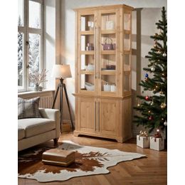 Vitrine Home Affaire "Meliss", beige (natur), B:94cm H:210cm T:39cm, Massivholz, Schränke, Vitrine, aus massiver Kiefer, FSC zertifiziert, Breite 94 cm