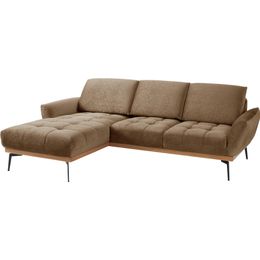 Ecksofa exxpo - SOFA FASHION "Palic, inkl. R&uuml;ckenverstellung, bequem, elegant, Breite 245cm, L-Form", braun (goldbraun), B:245cm H:87cm T:185cm, Webstoff Premium: 67% Polyester, 33% Baumwolle;Webstoff: 100% Polyester;Velours: 100% Polyester, Sofas, Ecksofa, vom Sofa zum Hochlehner. Hohe F&uuml;&szlig;e und Holzblende als Designmerkmal