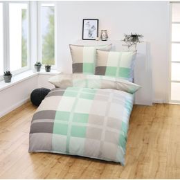 Bettw&auml;sche Kinzler "Bettw&auml;sche Polycotton Flanell Bettw&auml;sche", mint, B/L: 135cm x 200cm, 1 Stk., 1 Stk., Polycotton, B/L: 80cm x 80cm, 2 tlg., Polycotton, Obermaterial: 65% Baumwolle, 35% Polyester, Bettw&auml;sche, Bettw&auml;sche, besonders weich, verschiedene Karo Muster