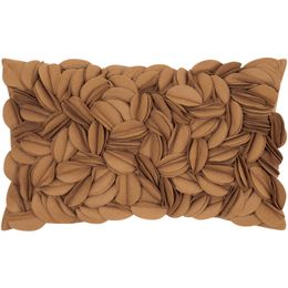 Dekokissen Pad "DOROTHY", taupe, geblümt, B:30cm H:2cm L:50cm, Polyester, Wolle, Dekokissen_Sitzkissen_Kissenhüllen, blüte von Hand aufgenäht. 3D