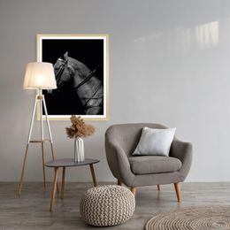 Bild mit Rahmen queence "Pferd, Pferdeprofil", farbe rahmen: beige, farbe bild(er): grau, B:50cm H:70cm T:1,5cm, Acrylglas, Holzrahmen, Bilder, HD Premium Poster-Druck inkl. Echtholzrahmen in beige