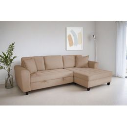 Ecksofa TRENDS BY HG, B:265cm H:86cm T:150cmb809 zoom 4 toffee,, 92% Polyester;8% Nylon, Sofas, "Moritz, L-Form", inkl. Bettfunktion und Bettkasten,