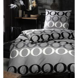 Bettw&auml;sche Janine "Mako-Satin 31145", grau, B/L: 155cm x 220cm, 1 Stk., 1 Stk., Mako-Satin, B/L: 80cm x 80cm, 2 tlg., Mako-Satin, Obermaterial: 100% Baumwolle, Bettw&auml;sche, Bettw&auml;sche, mit grafischem Design, Bettw&auml;sche 135x200 cm, 100% Baumwolle