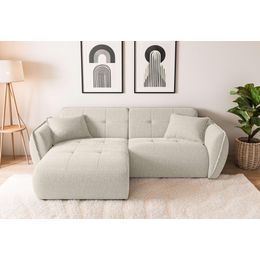 Ecksofa Home Affaire "MIRELDA L-Form mit Steppungen, Recamiere rechts/links, Breite 253 cm", beige, B:253cm H:81cm T:157cm, 100% Polyester, Sofas, Ecksofa, elegant und bequem, enth&auml;lt 2 Zierkissen, belastbar bis 480kg
