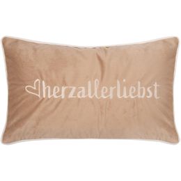 Dekokissen Pad "LETTERS", wei&szlig;, beige, schriftzug, B:50cm L:30cm, Obermaterial: 100% Polyester, Dekokissen_Sitzkissen_Kissenh&uuml;llen, farbige Keder, mit Schriftzug, verschiedene Gr&ouml;&szlig;en