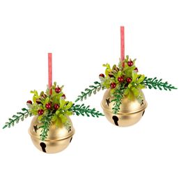 Dekoh&auml;nger I.GE.A. "Deko-Kugel", gold, B:9cm H:20cm, Kunststoff, Dekoh&auml;nger, mit Glocken zum H&auml;ngen, 2er Set, Weihnachtsdeko Kranzdeko