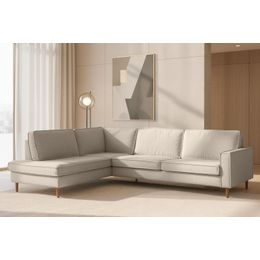 Ecksofa Home Affaire "Pinto Skandi, 290 cm, Chenille, Struktur, Ottomane links / rechts", creme, B:290cm H:89cm T:217cm, 100% Polyester, Sofas, Ecksofa, mit Keder, Massivholzf&uuml;&szlig;e Eiche ger&auml;uchert, Wellenunterfederung