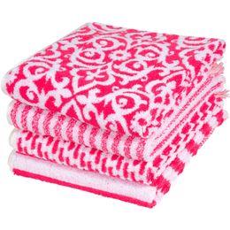 Handtuch Set Pad "FAMILY, 50x100 cm", pink, B:50cm L:100cm, Frottee, Frottee, Handt&uuml;cher, Made in Europe, verschiedene Muster in einem Set, mit Fransen
