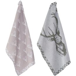Geschirrtuch Pad "DEER", gr&uuml;n (olive), B:50cm H:1cm L:70cm T:50cm, 100% Baumwolle, Geschirrt&uuml;cher, Geschirrtuch, 100% Baumwolle, 50x70 cm, Motiv Hirsch