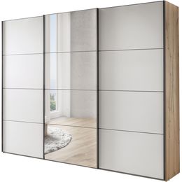 Schwebet&uuml;renschrank Wiemann "Phoenix, Made in Germany, modernes Design, Highlight, Blickfang", bianco, eiche, nachbildung, B:246cm H:236cm T:67cm, Schr&auml;nke, Schwebet&uuml;renschrank, maximaler Staurraum, inkl.Einlegeb&ouml;den, W&auml;scheb&ouml;den u. D&auml;mpfer