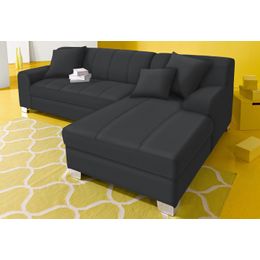 Ecksofa DOMO collection "Turah incl. Zierkissen, moderne Steppung, auch in Leder", schwarz, B:239cm H:75cm T:82cm, Sofas, Ecksofa, mit Bettfunktion, Schlafsofa, B/T: 239/152 cm, Unser Dauertiefpreis, Topseller