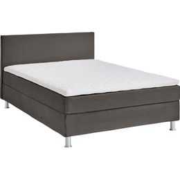 Boxbett "Edison", grau (dunkelgrau), B:120cm L:209cm, Bezug Bett: Cord (65% Polypropylen, 35% Polyester), ATLANTIC HOME COLLECTION, Komplettbetten, Boxspringbett, inkl. Bonnellfederkern-Matratze und Topper