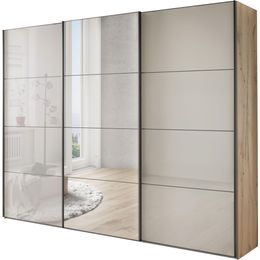 Schwebet&uuml;renschrank Wiemann "Phoenix, Made in Germany, modernes Design, Highlight, Blickfang", bianco, eiche, nachbildung, B:295cm H:236cm T:67cm, Schr&auml;nke, Schwebet&uuml;renschrank, maximaler Staurraum, inkl.Einlegeb&ouml;den, W&auml;scheb&ouml;den u. D&auml;mpfer