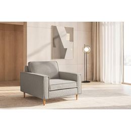 Loveseat Home Affaire, B:105cm H:85cm T:97cmsilber grau, 100% Polyester, Sessel, "Pinto Skandi 105 cm, Chenille, Struktur", mit Keder, Massivholzf&uuml;&szlig;e