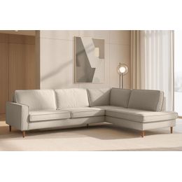 Ecksofa Home Affaire "Pinto Skandi, 290 cm, Chenille, Struktur, Ottomane links / rechts", creme, B:290cm H:89cm T:217cm, 100% Polyester, Sofas, Ecksofa, mit Keder, Massivholzf&uuml;&szlig;e Eiche ger&auml;uchert, Wellenunterfederung