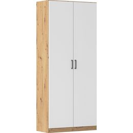 Mehrzweckschrank Rauch "Garderobe Kleiderschrank Schrank Schuhschrank Putzschrank MINOSA", eiche artisan, alpinweiß, griffe graumetallic, B:91cm H:210cm T:41cm, Holzwerkstoff, Schränke, Mehrzweckschrank, In 4 Breiten mit vielen Einlegeböden für viel Stauraum MADE IN GERMANY