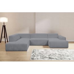 Wohnlandschaft WERK2 "Zeus-U, viel Platz, Breite 330 cm, modern und zeitlos", grau, B:330cm H:70cm T:263cm, 90% Polyester, 10% Nylon, Sofas, Wohnlandschaft, Curvy Trend mit urbaner Optik auch in weichem Cord, U-Form