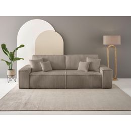 3-Sitzer OTTO HOME "FINNLEY, Schlafsofa 257 cm - OTTO. Verl&auml;ssliche Qualit&auml;t.", grau (taupe), B:257cm H:85cm T:102cm, Bezugstoff 100% PES ;Gramatur 400g/qm +/- 5%, Sofas, mit Bettkasten, in Boucl&eacute;, Struktur fein und Mega Cord