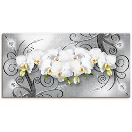 Wandbild Artland "wei&szlig;e Orchideen auf Ornamenten", grau (farbe bild(er): grau), B:40cm H:20cm, Bilder, als Alubild, Leinwandbild, Poster in verschied. Gr&ouml;&szlig;en
