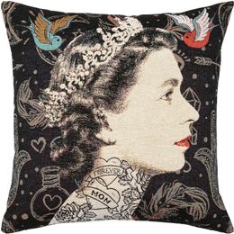 Dekokissen Pad "LEGEND", schwarz (schwarz, gemustert), B:45cm L:45cm, Obermaterial: 50% Baumwolle, 45% Polyester, 5% Polyacryl, Dekokissen_Sitzkissen_Kissenh&uuml;llen, Made in Europe, 35x60 oder 45x45 cm