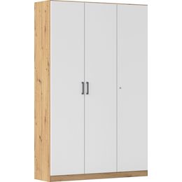 Mehrzweckschrank Rauch "Garderobe Kleiderschrank Schrank Schuhschrank Putzschrank MINOSA", eiche artisan, alpinweiß, griffe graumetallic, B:136cm H:210cm T:41cm, Holzwerkstoff, Schränke, Mehrzweckschrank, In 4 Breiten mit vielen Einlegeböden für viel Stauraum MADE IN GERMANY