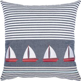 Dekokissen Pad "MARINA", blau (blau, gemustert gestreift), B:50cm L:50cm, Obermaterial: 100% Baumwolle, Dekokissen_Sitzkissen_Kissenh&uuml;llen, Made in Europe, Kissenh&uuml;lle ohne F&uuml;llung, maritim, 1 St&uuml;ck